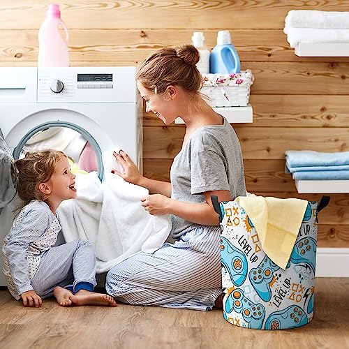 LynaRei Laundry Hamper Blue Joystick Gamepad Dirty Clothes Storage Basket Video Game Player Collapsible Waterproof Toy Organizer for Boys And Girls Bedrooms, Bathroom