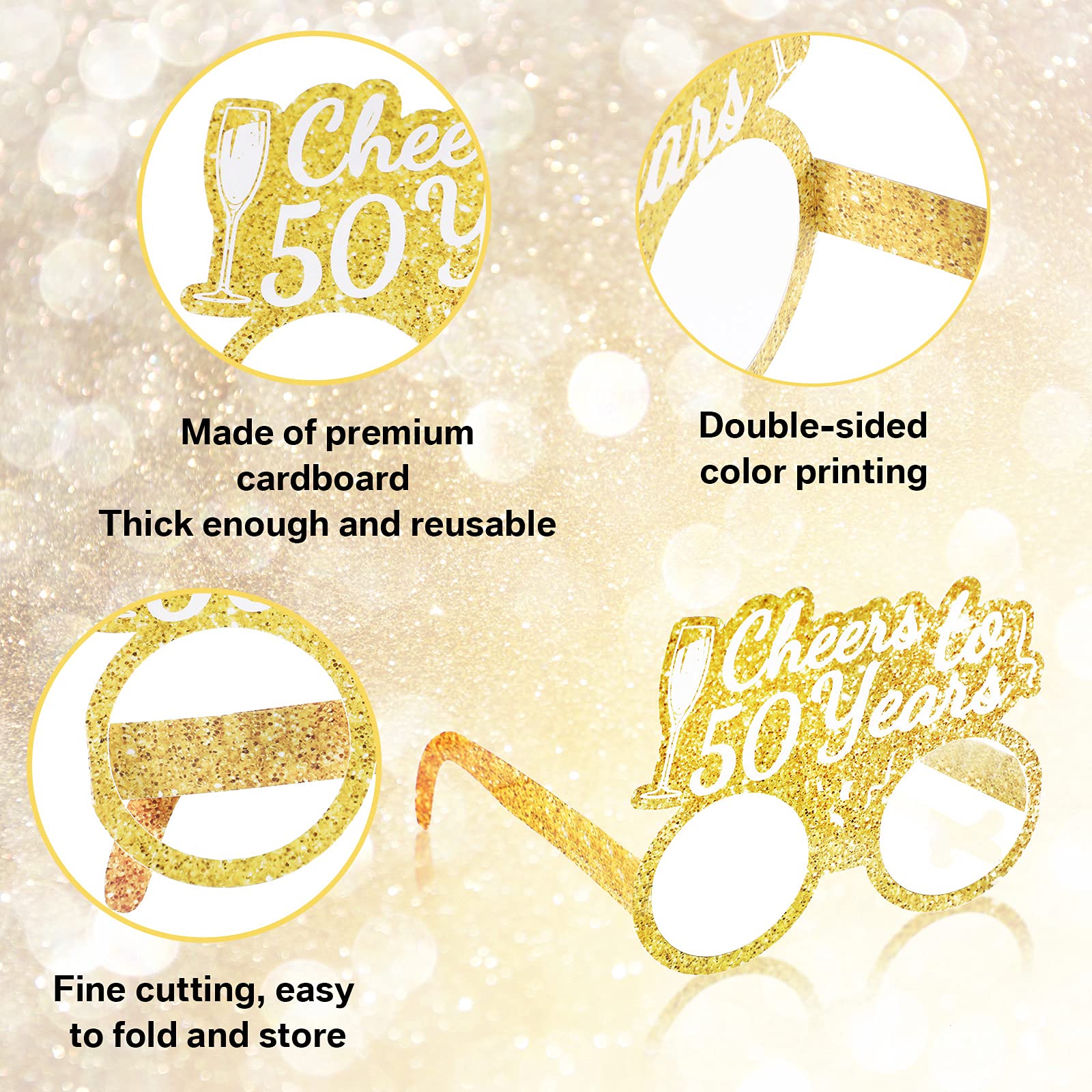 Threan 36 Pcs 40th 50th 60th Birthday Party Paper Eyeglasses Decoration, Birthday Eyeglasses Photo Props Decor for Men Women(50th)