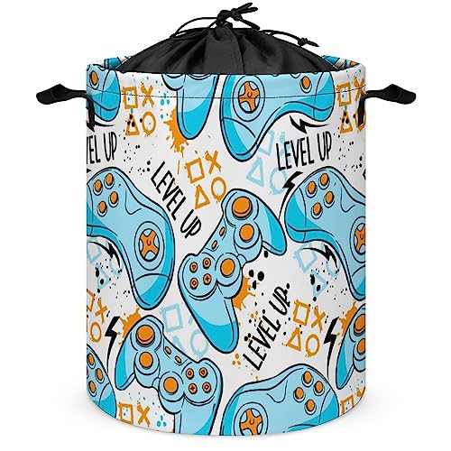 LynaRei Laundry Hamper Blue Joystick Gamepad Dirty Clothes Storage Basket Video Game Player Collapsible Waterproof Toy Organizer for Boys And Girls Bedrooms, Bathroom