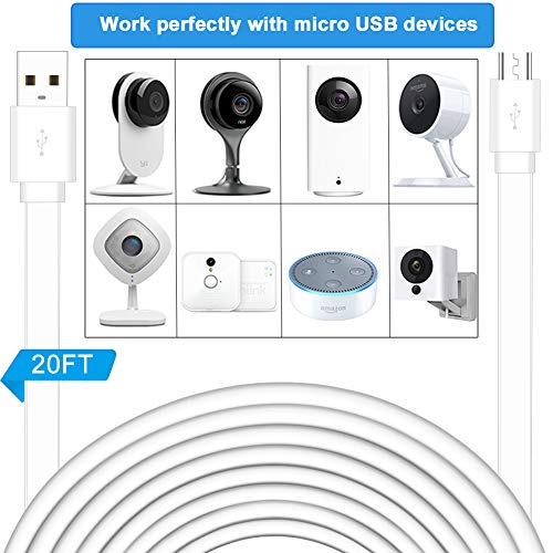 3Pack 20FT USB Power Extension Cord Compatible with Wyze Cam, WyzeCam Pan,Yi Cam,YI Dome Home,Oculus Go,Kasa,Nest Cam,Netvue,Blink,Furbo Dog,Cloud Camera Security Surveillance Charging Cable
