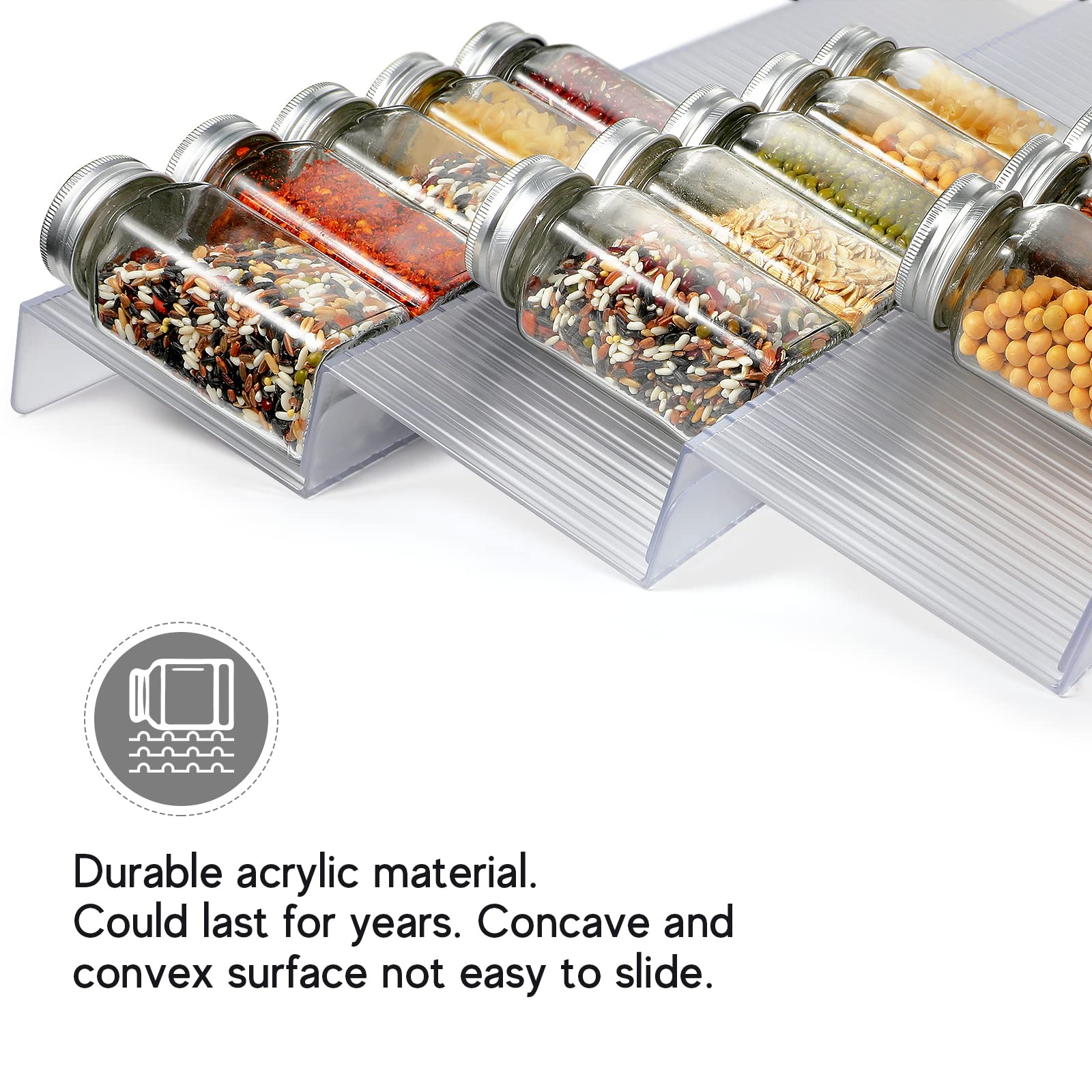 VANGAY Spice Drawer Organizer, Spice Rack Drawer for Kitchen, 4 Tier Acrylic Drawer Spice Organizer for Jars and Packets, Adjustable Storage Salt, Seasoning etc Pack 8 Clear