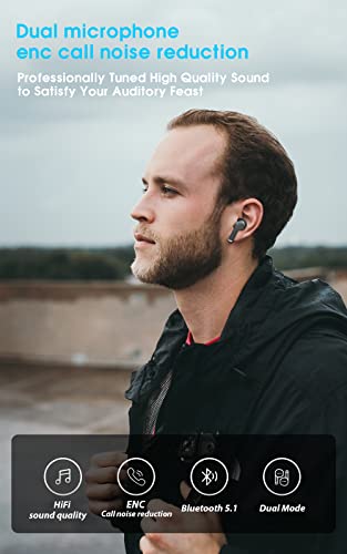 M48-Wireless Bluetooth Headset,Wireless Earbuds,Noise Cancelling Earbud,HD Sound Quality,deep bass,Sports Game headse,IPX6 Waterproof Stereo, Support to Summon The Voice Assistant, Black