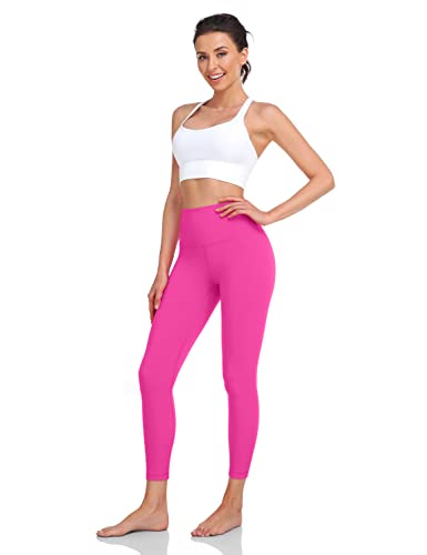 HeyNuts Pure&Plain 7/8 High Waisted Leggings for Women, Athletic Compression Tummy Control Workout Yoga Pants 25'' Sonic Pink L(12)