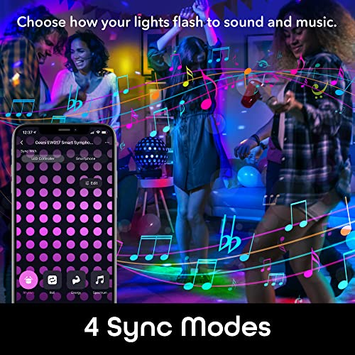 Geeni Prisma Symphony Smart LED Strip Lights, RGBIC Neon Color Changing WiFi Lights with App Remote Control and Music Sync, Compatible with Alexa and Google Home, 16.4 ft