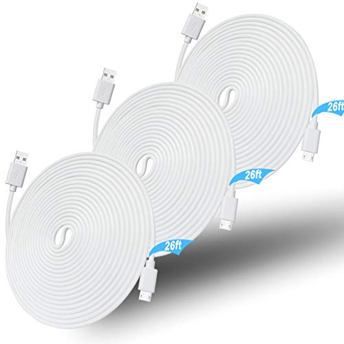 26FT 3 Pack Power Extension Cable for Wyze Cam Pan/WyzeCam/Kasa Cam/YI Dome Home/Furbo Dog/Nest Cam/Arlo Q/Blink/Cloud Camera,KasaCam NestCam Indoor,Netvue,SCOVEE Micro USB Charging Charger Cord