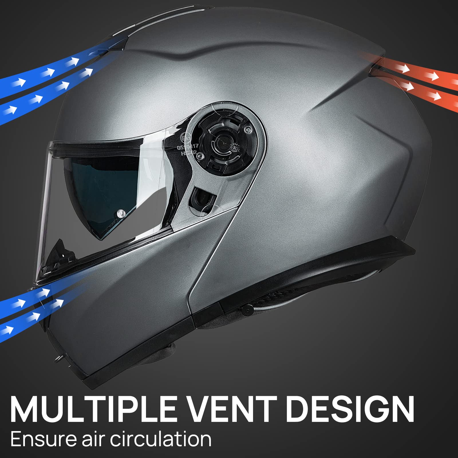 ILM Adult Motorcycle Modular Full Face Helmet Flip up Dual Visor DOT Approved Model 159(Gray,X-Large)