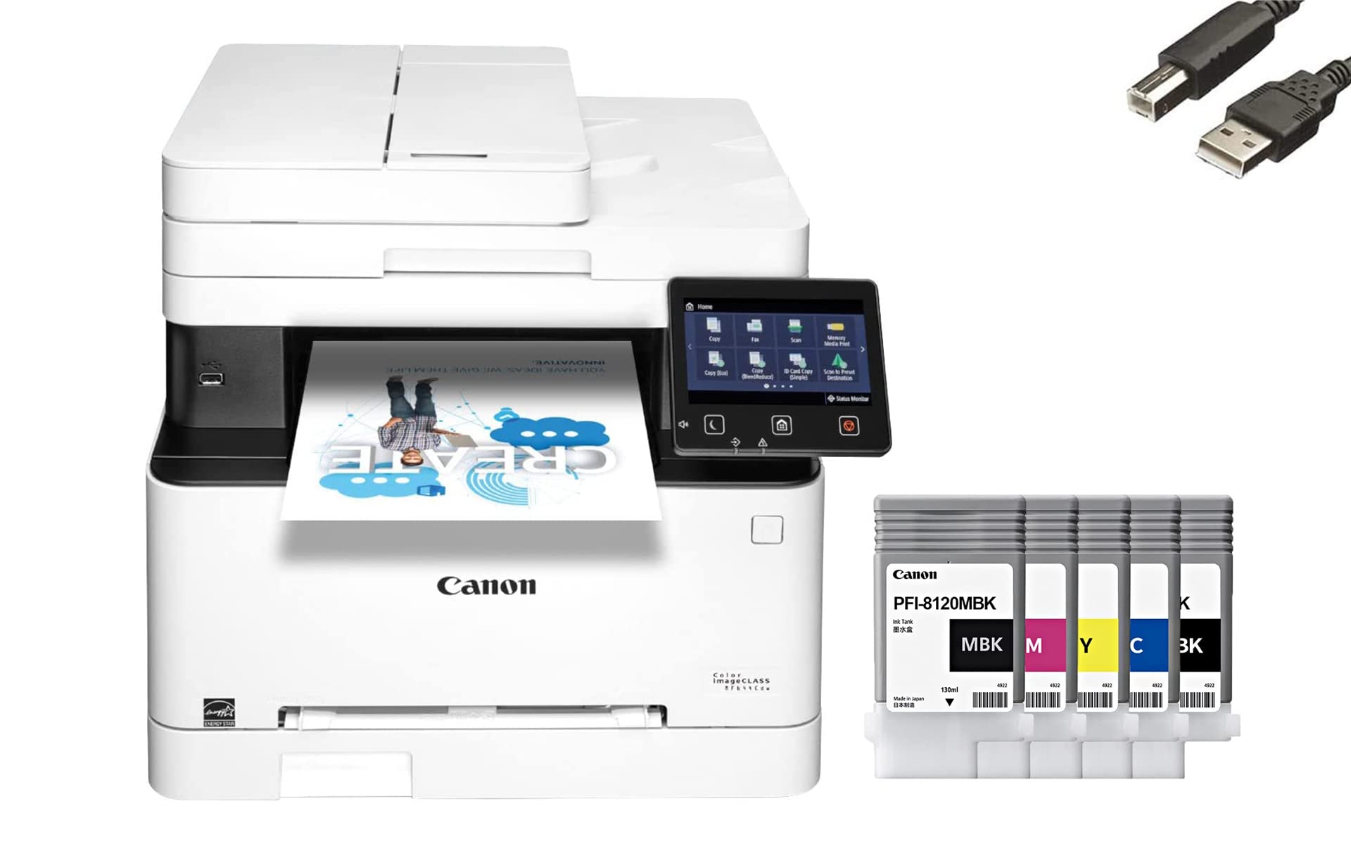 Canon imageCLASS MF644Cdw Wireless Laser All-in-One Color Printer, Print Scan Copy Fax, Automatic Duplex Document Feeder, 22 ppm, 600 x 600 dpi, Works with Alexa, Bundle with JAWFOAL Printer Cable.