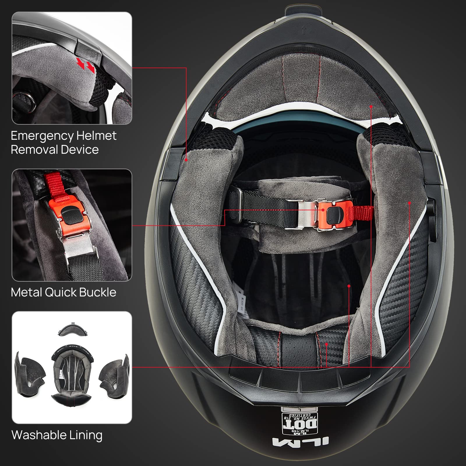 ILM Adult Motorcycle Modular Full Face Helmet Flip up Dual Visor DOT Approved Model 159(Gray,X-Large)