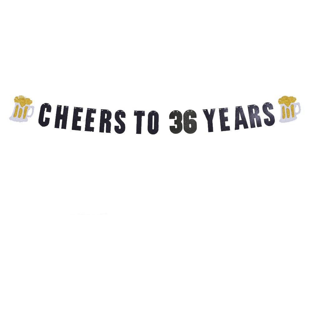 TENNYCHAOR 36th Birthday Banner,Gold Glitter Paper Sign for 36th Birthday Wedding Aniversary Party Supplies Decorations,Cheers T0 36 Years.