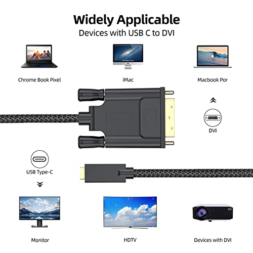 FEMORO USB C to DVI Cable 3 Feet, USB-C (Thunderbolt 3 Compatible) to DVI Cable [Support DVI 4K, 24K Gold Plated, Braided] Compatible for MacBook Pro 2016-2020, Surface Book 2, Dell XPS 13/15, Galaxy