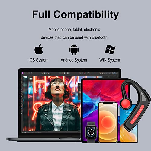 Open Ear Headphones Bluetooth Single Bone Conduction Wireless Earbuds with Earhooks Microphone Earphones Waterproof Long Battery Life Earpiece for Workout Sports Running Android iOS Non Ear Plug Blue