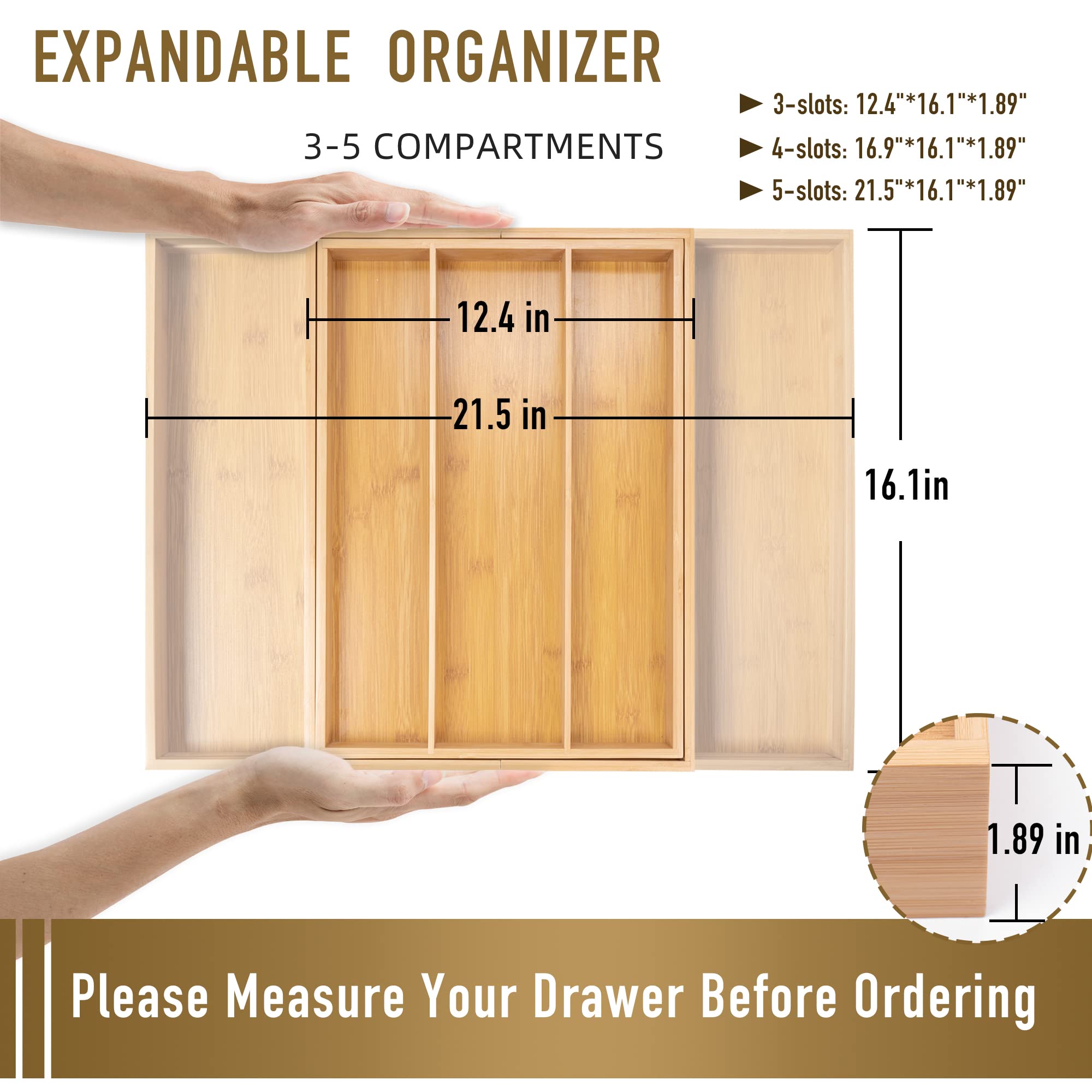 Besilord Silverware Organizer Expandable Kitchen Drawer Organizer Bambooo Utensil Organizer Silverware Tray for Drawer Flatware Cutlery Organizer