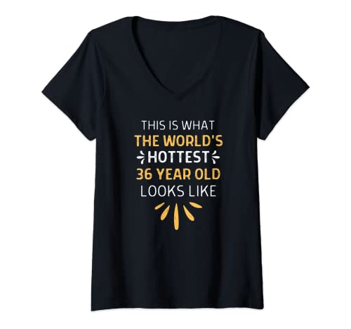 Womens 36 Years Old Funny Hottest Birthday Quote Decoration V-Neck T-Shirt