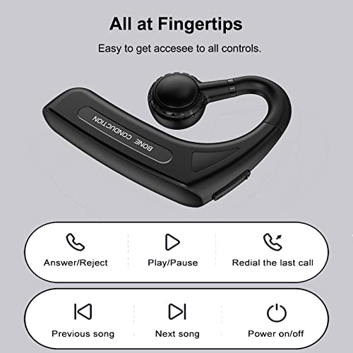 Open Ear Headphones Bluetooth Single Bone Conduction Wireless Earbuds with Earhooks Microphone Earphones Waterproof Long Battery Life Earpiece for Workout Sports Running Android iOS Non Ear Plug Blue