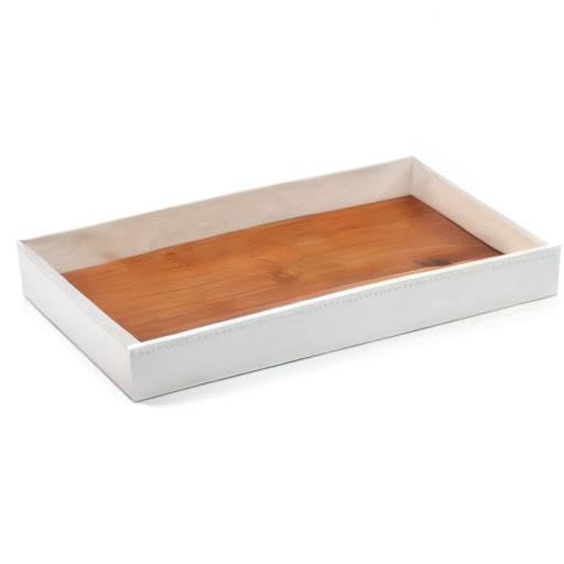J JACKCUBE DESIGN Leather Bamboo Vanity Tray, Bathroom Organizer, Catch All Valet Tray for Women Perfume, Jewelry, Makeup, Candles, Key, Phone, Sunglasses (White)- MK205B