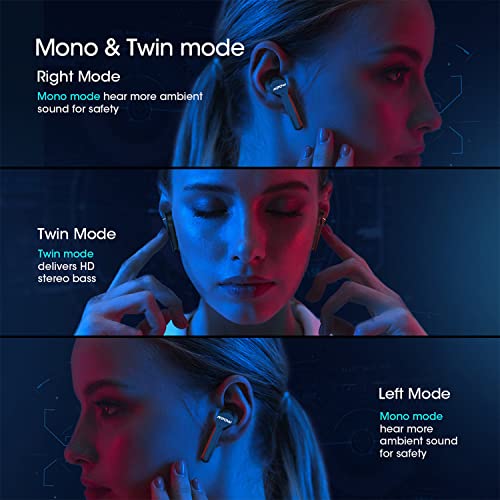Tecno Wireless Bluetooth Earbuds, 25H Bluetooth Headphones with Microphone, IPX5 Waterproof Wireless Headphone with 4 Mics, High-Fidelity Stereo Bluetooth Earphones for Sports and Work,GE1