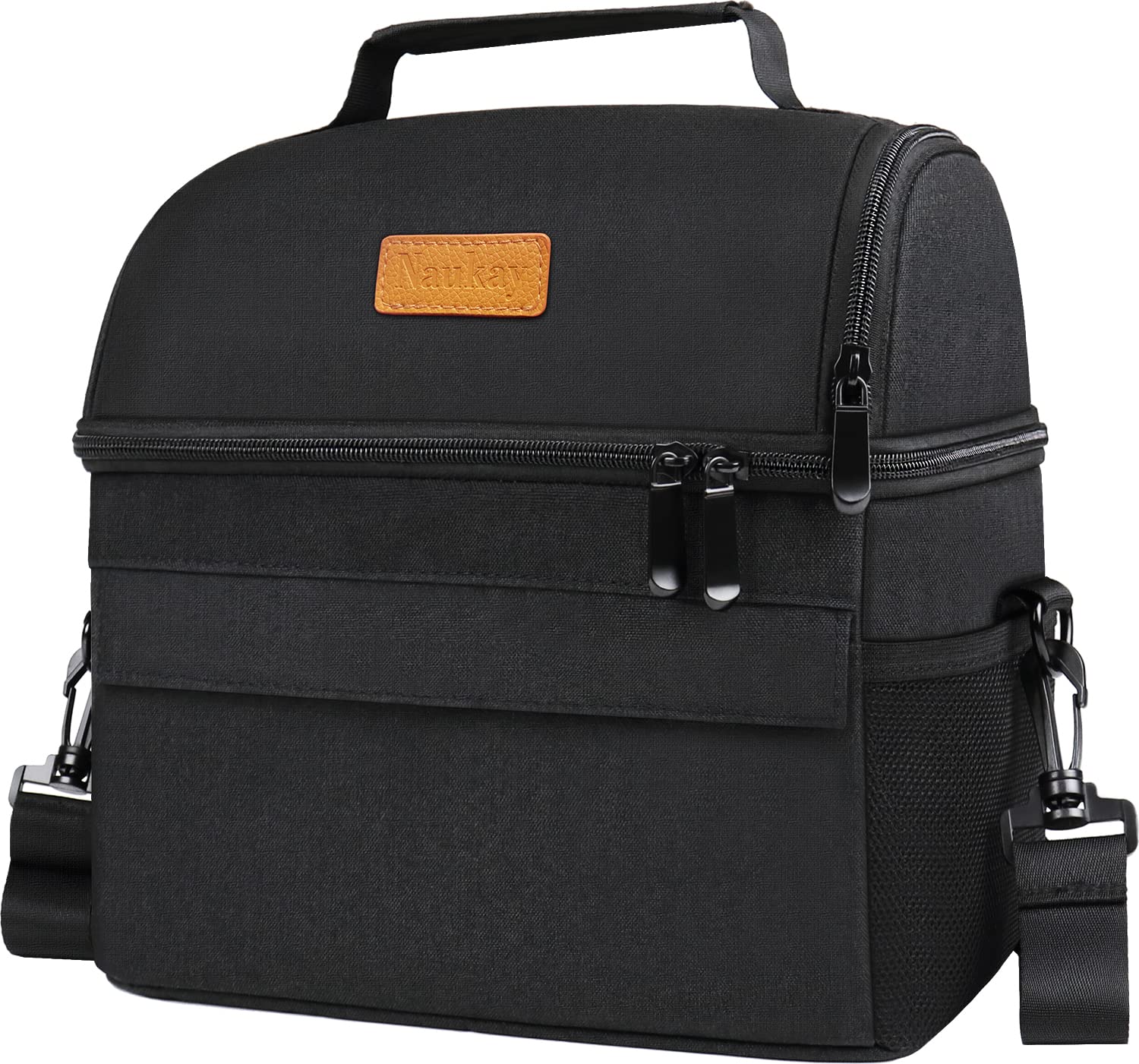 Dual Compartment Lunch Bag for Women Men, Reusable Insulated Lunch Bags Leakproof Large Lunch Box Cooler Tote Bag with Adjustable Shoulder Strap for Office Work School Picnic Hiking Beach Party, Black