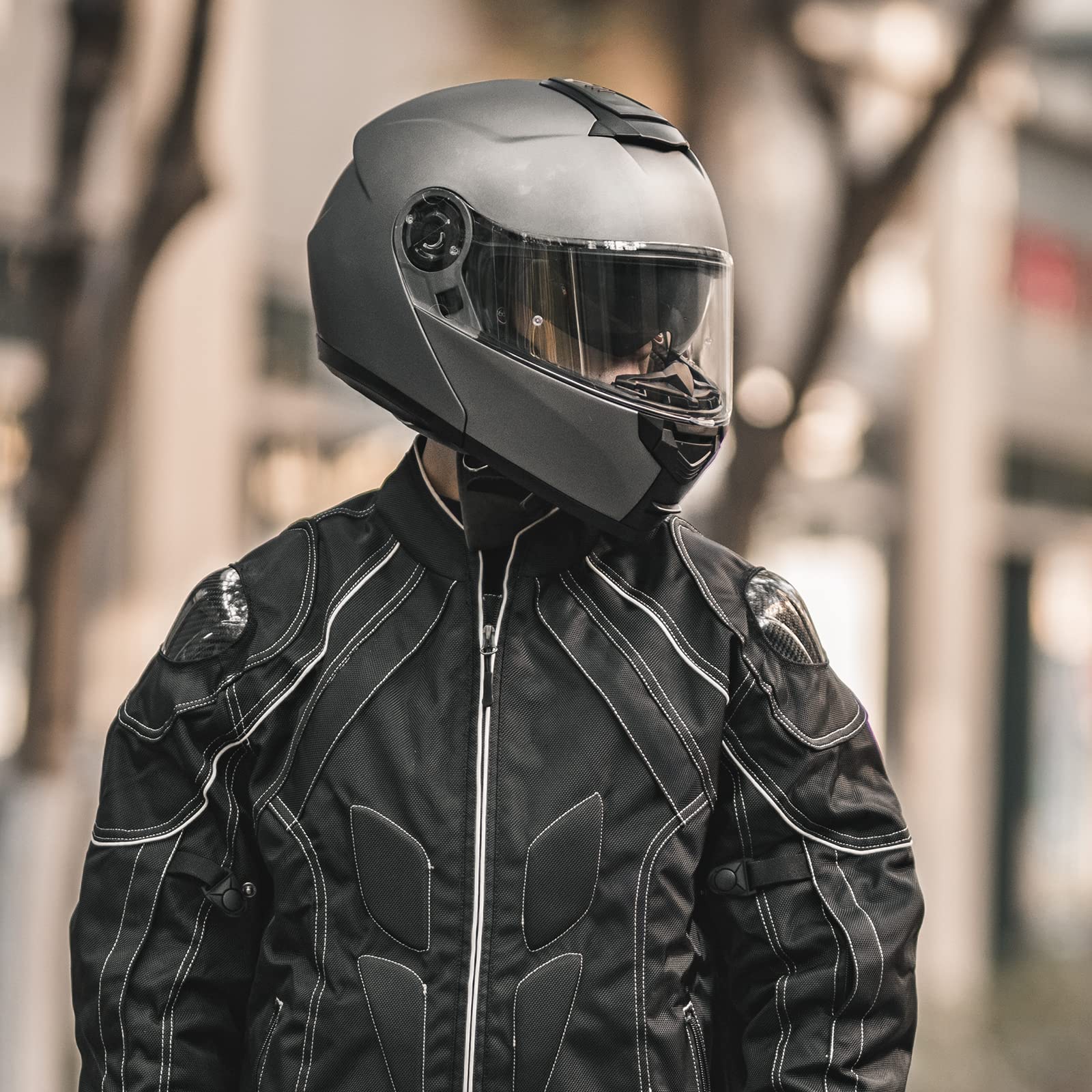 ILM Adult Motorcycle Modular Full Face Helmet Flip up Dual Visor DOT Approved Model 159(Gray,X-Large)