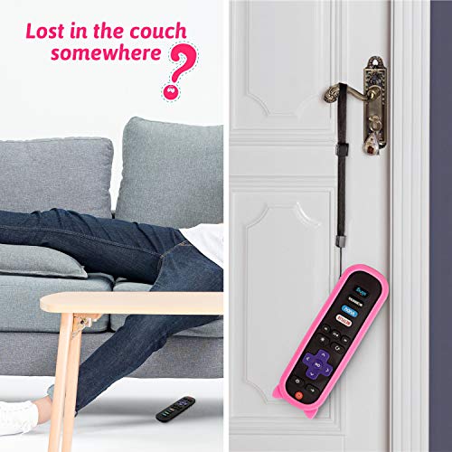 Bedycoon Pink Silicone Protective Soft Cases Covers with Wrist Strap and Remote Holder with Adhesive for RC280 TCL Roku TV Remote Control Cat Ear Shape Design Cute