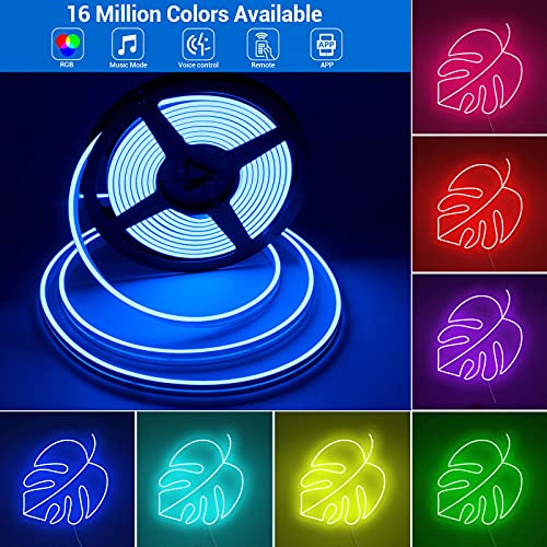 CT CAPETRONIX Neon LED Strip Lights, 16.4ft/5m Graphic Flexible IP65 Waterproof Rope Light, 16 Million Colors Works with Alexa Google Assistant APP Control with Remote DC Power Supply for Wall Window