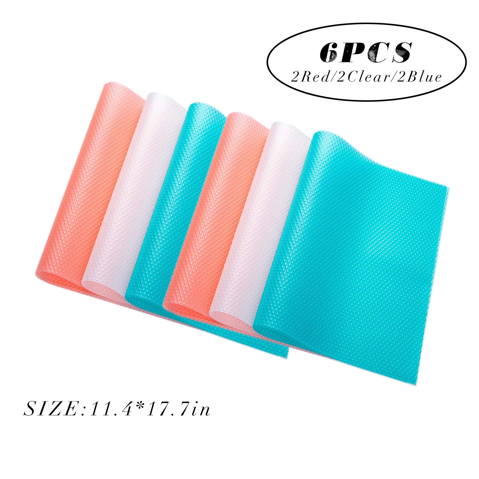 6 Pcs Shelf Mats Washable Fridge Mats Liners Waterproof Fridge Pads Mat Shelves Drawer Table Mats Refrigerator Liners for Shelves (Blue / Transparent / Pink)