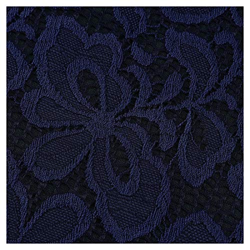 MISSMAY Women's Vintage Floral Lace Long Sleeve V Neck Cocktail Formal Swing Dress (Large, Navy Blue)