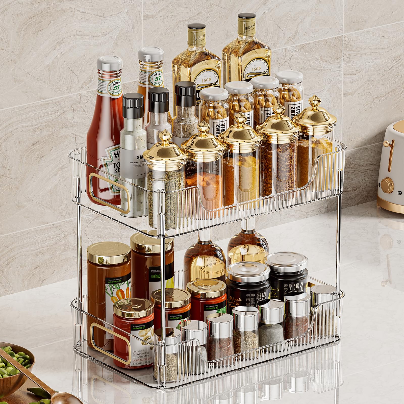 KSDSOAM 2 Tiers Bathroom Countertop Organizer, Cosmetics Skincare Organizer Holder for Perfume, Bathroom Organizers and Storage for Dresser Vanity Tray Sink (Clear)