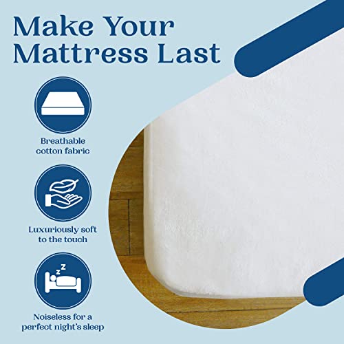 FeelAtHome Fitted 100% Waterproof Mattress Cover (Full XL Size) - Breathable Super Soft & Noiseless Cotton Terry Fabric Matress Fitted Cover White