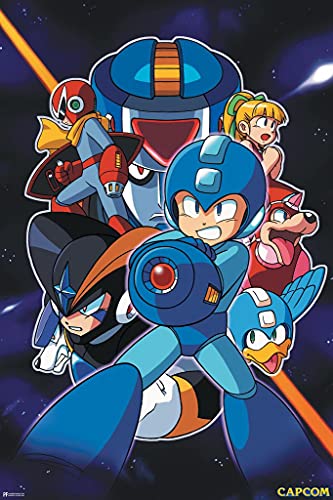 Poster Foundry Mega Man Space Background Video Game Video Gamer Classic Retro Vintage 90s Gaming MegaMan Capcom Legacy Collection Megaman 11 Mega Man X Dr Wily Cool Huge Large Giant Wall Art 36x54