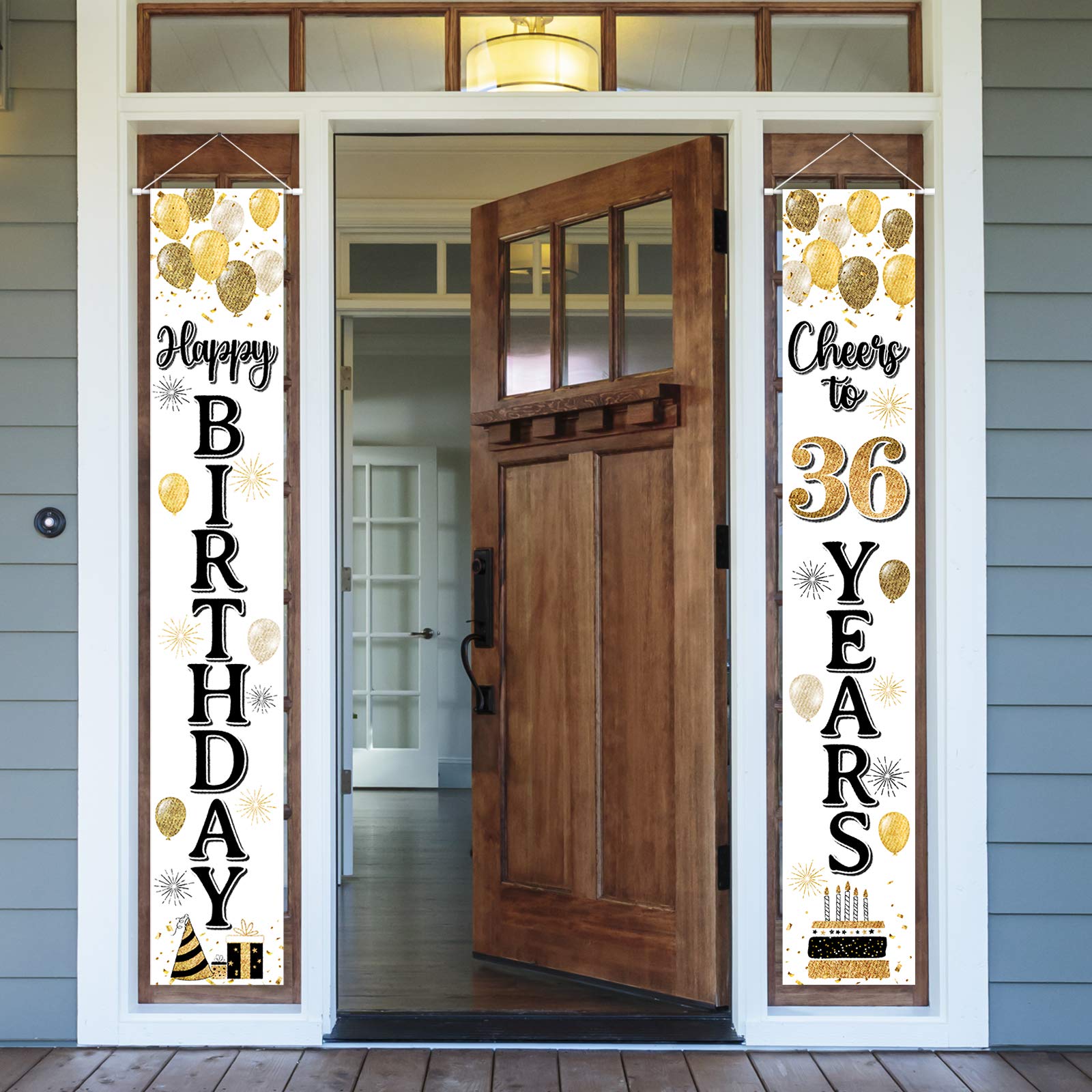 LASKYER Happy 36th Birthday Decorations,36th Gold Balloon Birthday Theme Door Hanging Banner Sign,36 Years Old Bday Party Supplies.