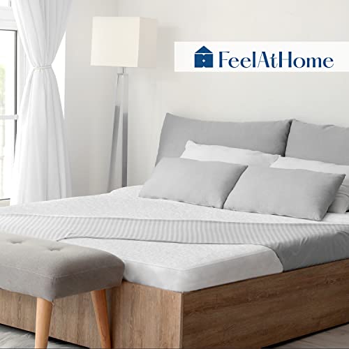 FeelAtHome Fitted 100% Waterproof Mattress Cover (Full XL Size) - Breathable Super Soft & Noiseless Cotton Terry Fabric Matress Fitted Cover White
