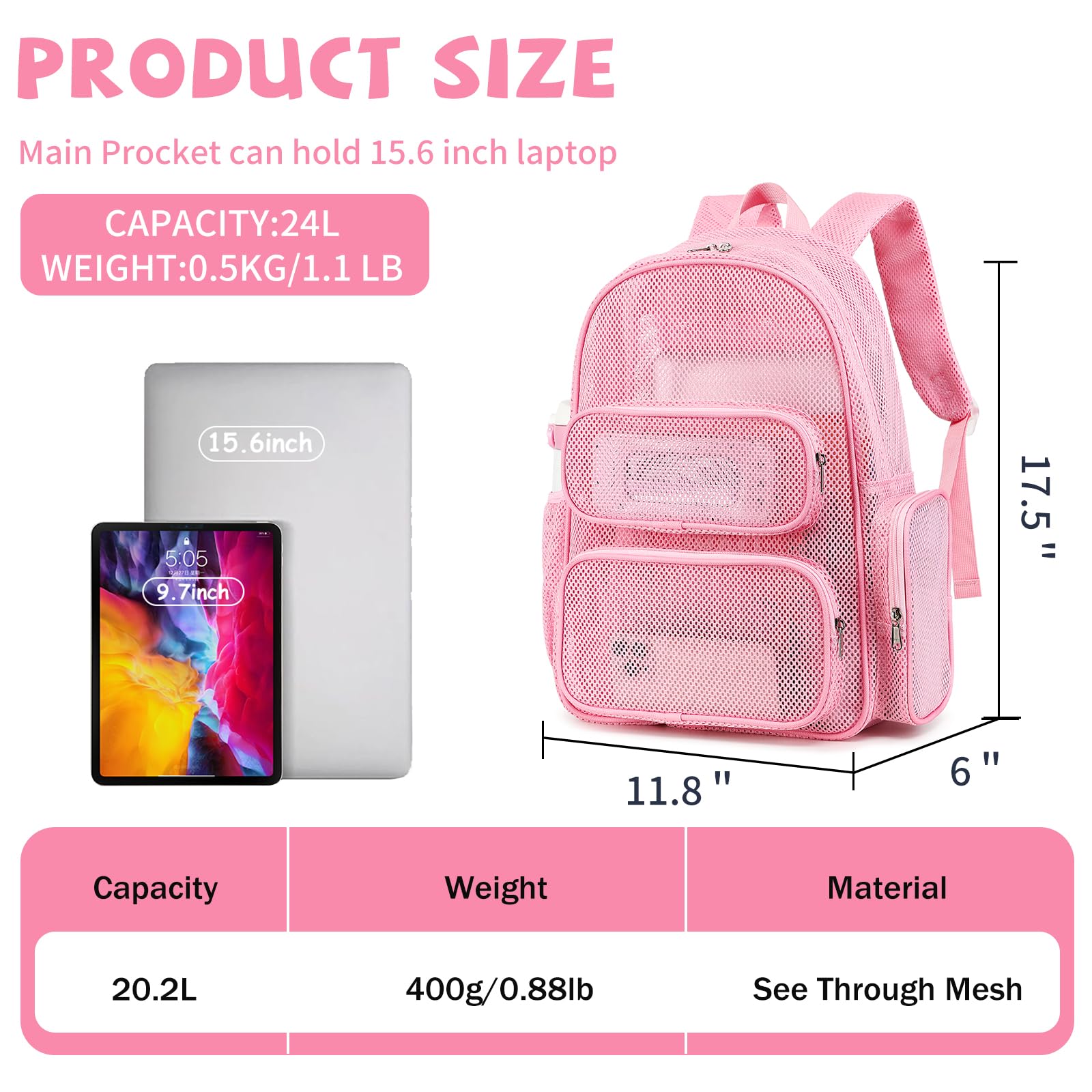 CAMTOP Mesh Backpack for Kids Girls Semi-Transparent See Through Sturdy School Bookbag Casual Daypack for Beach Swim Work Gym (Tie Dye Purple)