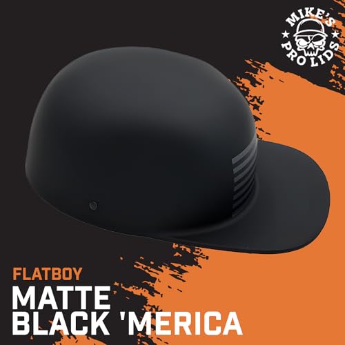Mike's ProLids Matte Black 'Merica Flatboy - Novelty Motorcycle Bike Lid - Baseball Cap Design with Stylish Flat Brim - Fits Sizes S-XL