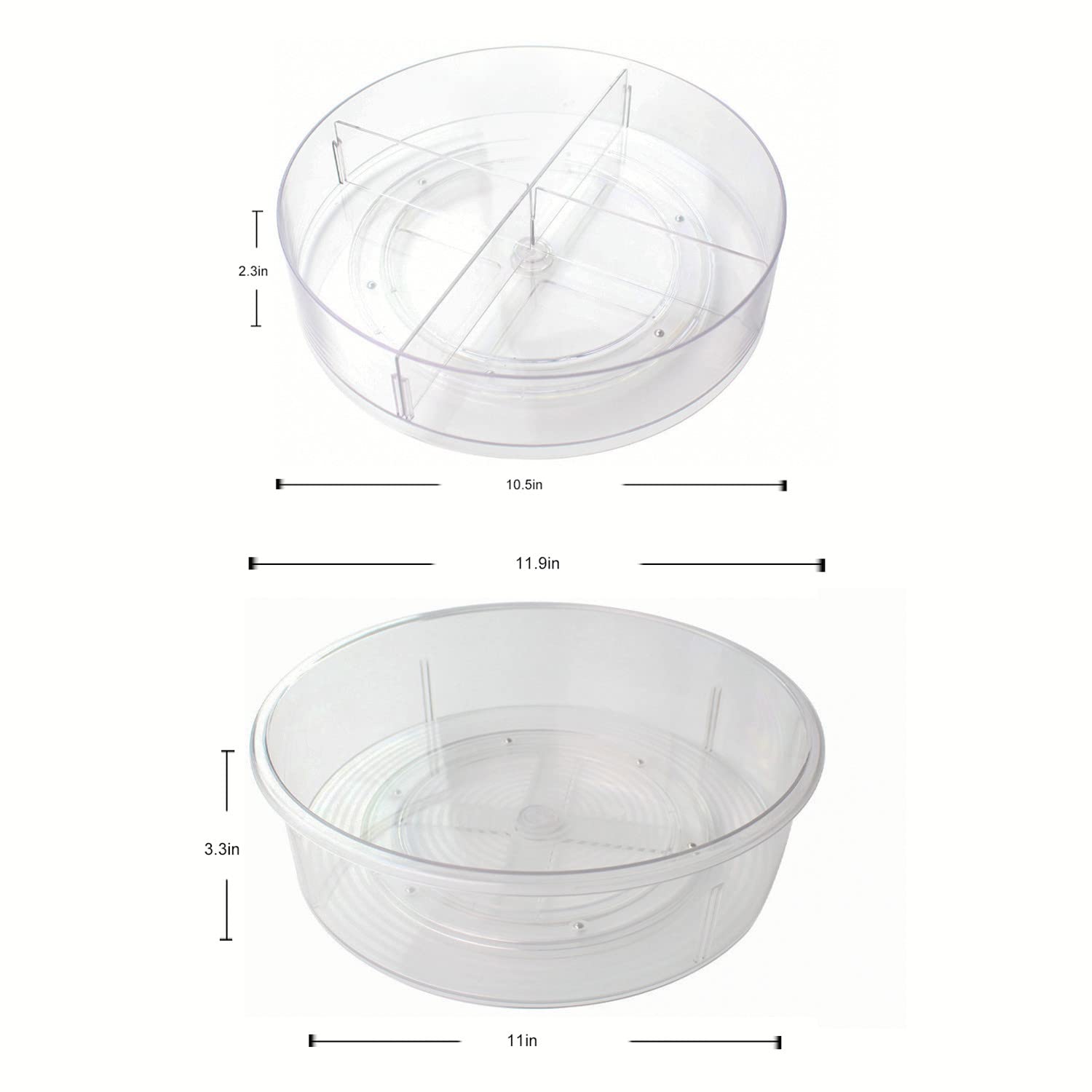 FRITILLARIA 2 Pack Lazy Susan Organizer Turntable Spice Rack 10'' and 12'' Rotating Plastic Spinner Storage Organizer Bin for Cabinets,Kitchen,Fridge,Countertop,Makeup,Bathroom