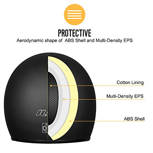 ILM 3/4 Open Face Motorcycle Helmets, Retro Vintage Moped Helmet for Men Women, Scooter ATV Cruiser Bobber Helmet, DOT Approved Model-207 (Matte Black, L)