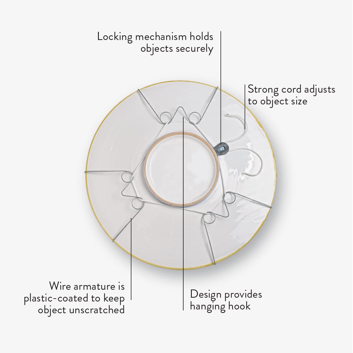 Display Buddie Large Adjustable Plate Hanger for Round Plates, Platters, Bowls & Other Round Objects 14 inch-22 inch Diameter and up to 10 lbs.