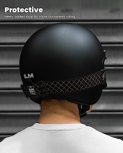 ILM 3/4 Open Face Motorcycle Helmets, Retro Vintage Moped Helmet for Men Women, Scooter ATV Cruiser Bobber Helmet, DOT Approved Model-207 (Matte Black, L)