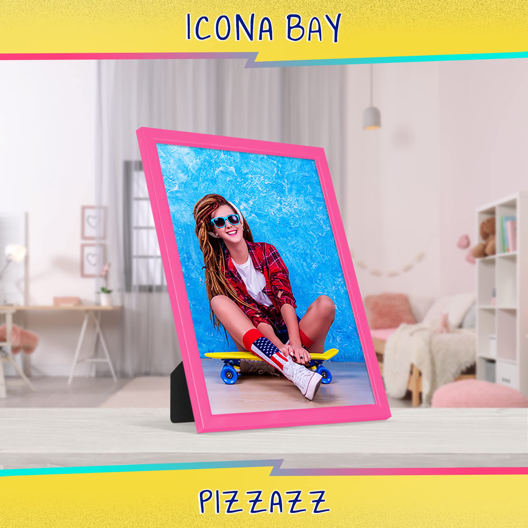 Icona Bay 8x10 Picture Frame, Pink Colored Solid Wood Scandinavian Style Frame for Photo, Pizzazz Collection