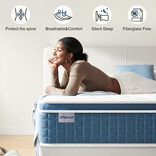 Jingxun 12 Inch Hybrid Gel Memory Foam Mattress, Motion Isolation Pocket Coils, Pressure Relief, Cooling, Back Pain Relief, Full Size