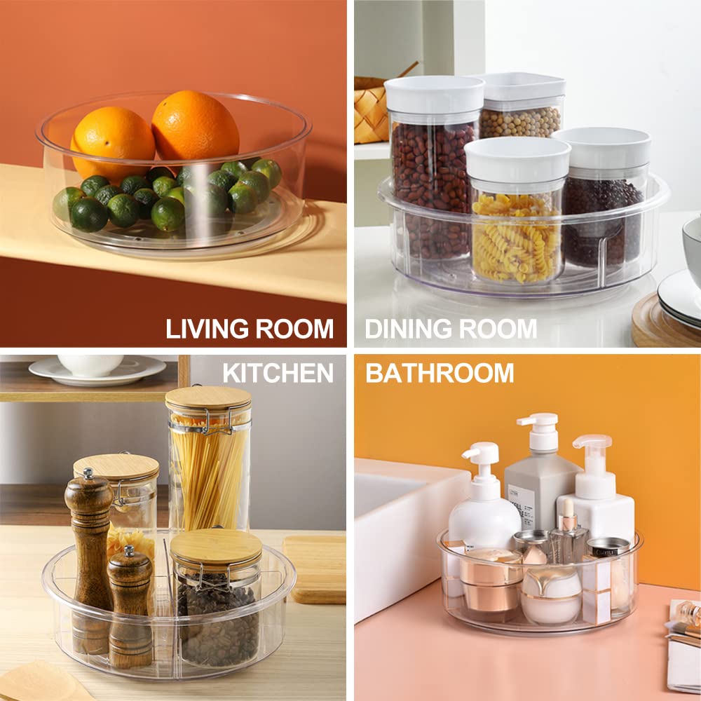 FRITILLARIA 2 Pack Lazy Susan Organizer Turntable Spice Rack 10'' and 12'' Rotating Plastic Spinner Storage Organizer Bin for Cabinets,Kitchen,Fridge,Countertop,Makeup,Bathroom