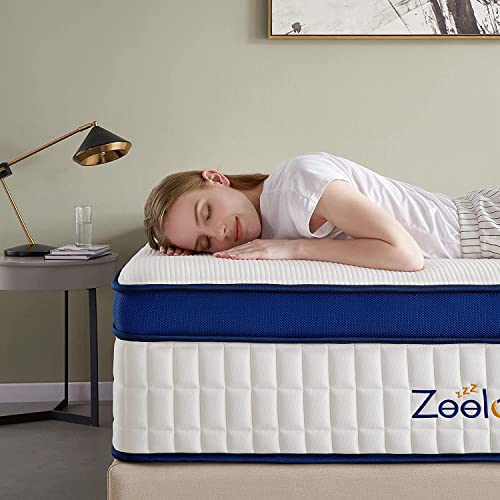Zeelovtress Full Mattress 14 Inch,Gel Memory Foam Innersprings Hybrid Mattress Medium Firm 5-Zone Targeted Support Back Pain Relief CertiPUR-US Foam 120 Nights Trial