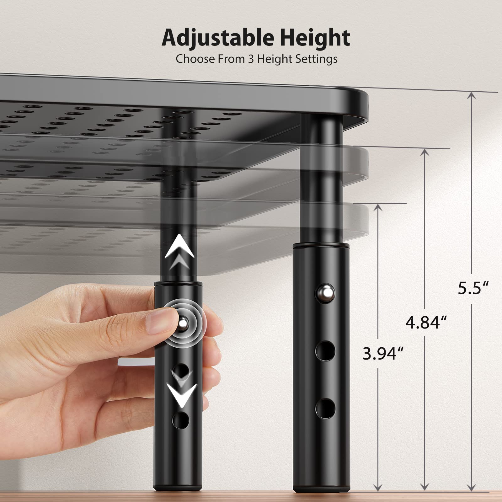 LORYERGO Monitor Stand, Monitor Riser 3 Height Adjustable, Laptop Stand Desk with Metal Vented Platform, Computer Stand for Printer, Laptop, PC Tower, Laptop Stand for Office & Home