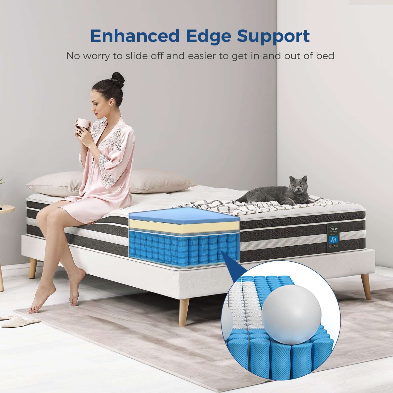 Eseren Full Mattresses 12 Inch - Breathable Full Size Mattress in a Box, Individual Pocket Spring Hybrid Mattress Full with Gel Memory Foam, Medium Firm Support, 75''*54''*12''