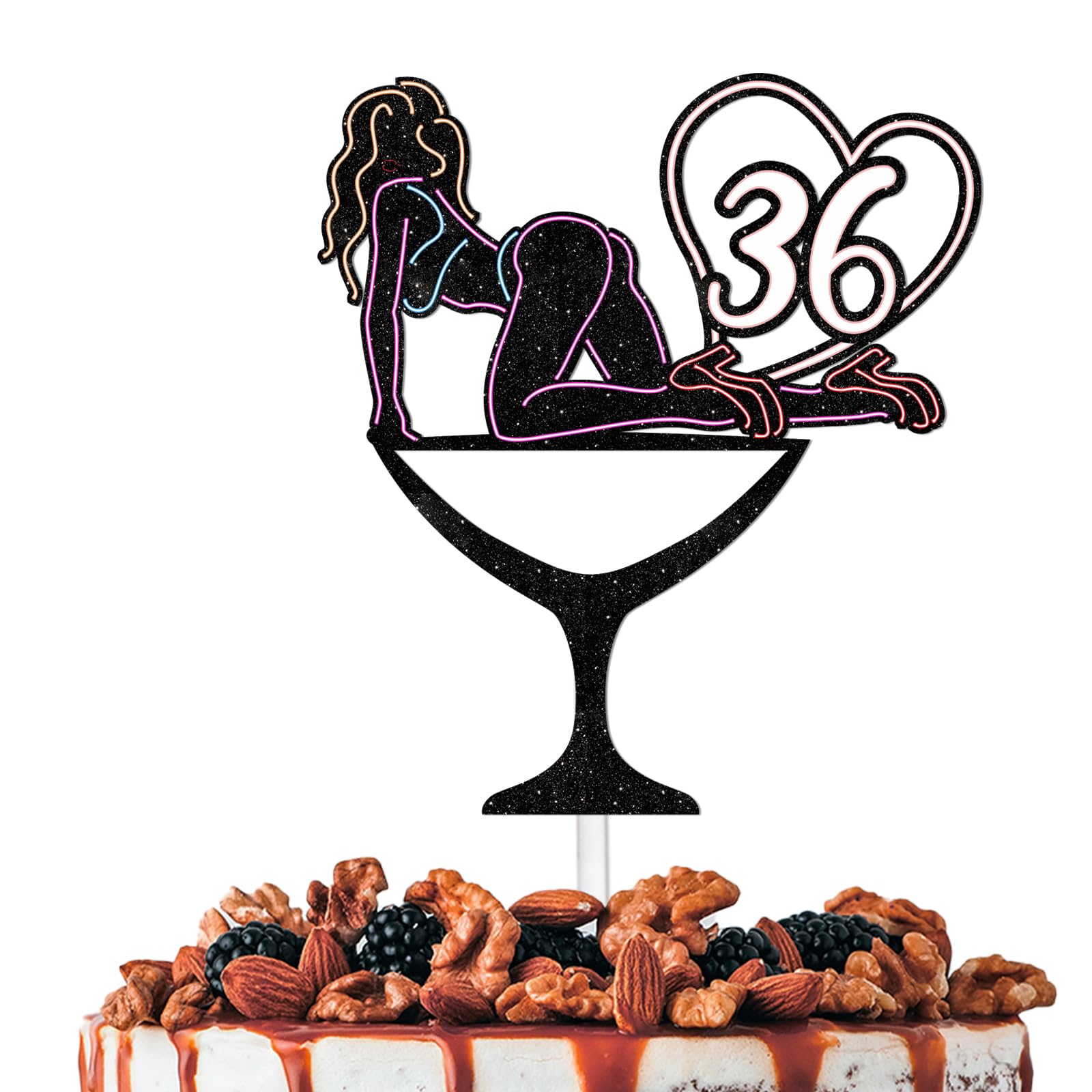 Glitter Crazy Girl 36 Cake Topper Let’s Glow Crazy Party Theme Decoration Supplies Women Girls Happy Birthday 36th Anniversary Party Decor Supplies