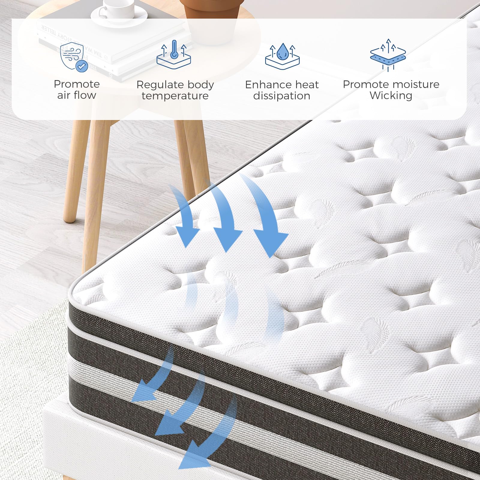 Eseren Full Mattresses 12 Inch - Breathable Full Size Mattress in a Box, Individual Pocket Spring Hybrid Mattress Full with Gel Memory Foam, Medium Firm Support, 75''*54''*12''