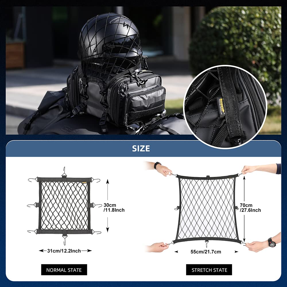 Rhinowalk Motorcycle Luggage Net Cargo Net Helmet Luggage Net with Adjustable Metal Hooks for Motorcycles and Bicycles