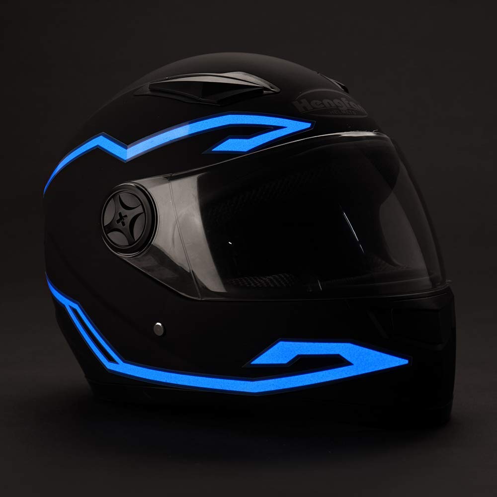 4PCS Upgrade Rechargeable Motorcycle Helmet Light, Night Riding Signal EL Light Sticker, 3 Mode Led Helmet Light Strip Accessories for Bike (Rechargeable Powered, Blue)