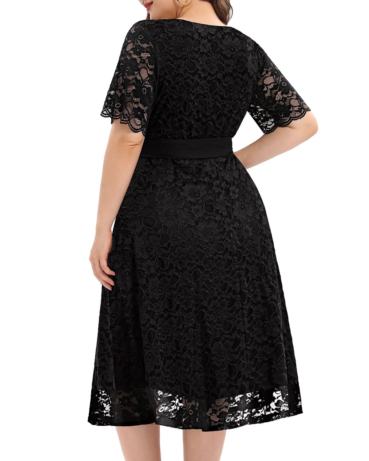 Plus Size Dresses Wedding Guest Cocktail Little Black Women Semi Formal Party Graduation Summer Lace Funeral V Neck Midi