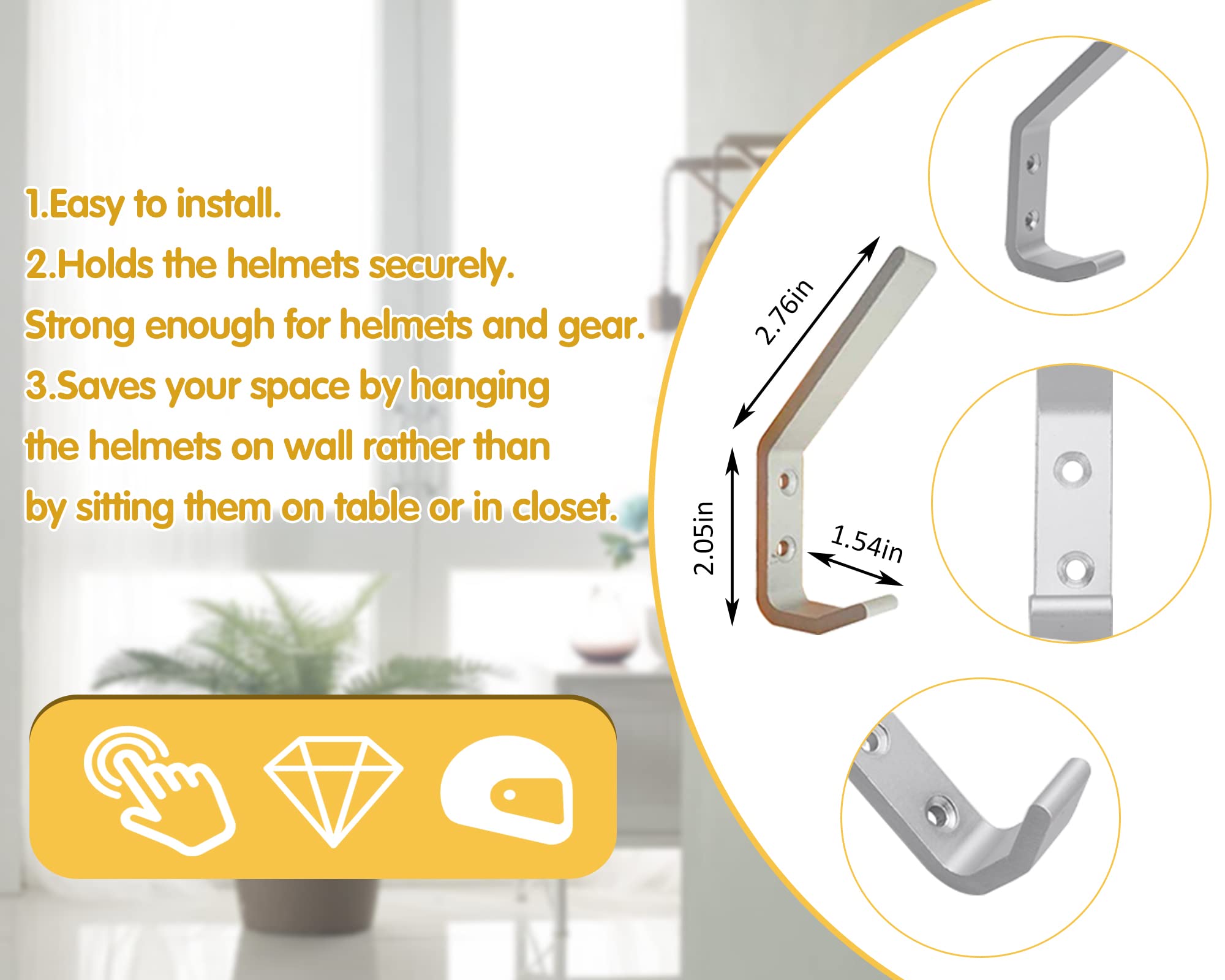 EBaokuup 6 Set Helmet Holder - Wall Mounted Motorbike Helmet Storage Rack with Mounting Screws (6 Hooks + 12 Screws)