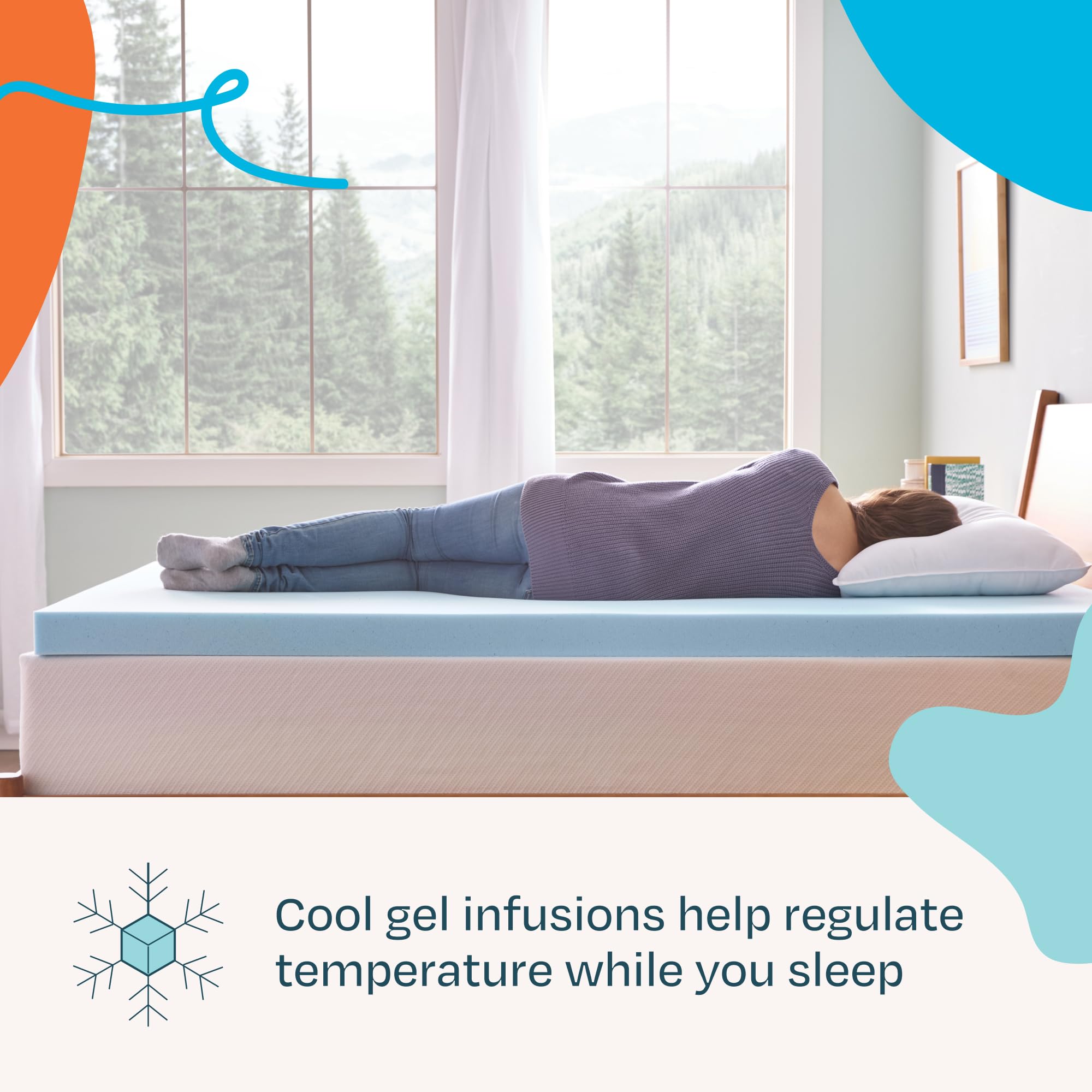 LINENSPA Memory Foam Mattress Topper - 3 Inch Gel Infused Memory Foam - Plush Feel - Cooling and Pressure Relieving - CertiPUR Certified - Dorm Room Essentials - Full XL Size